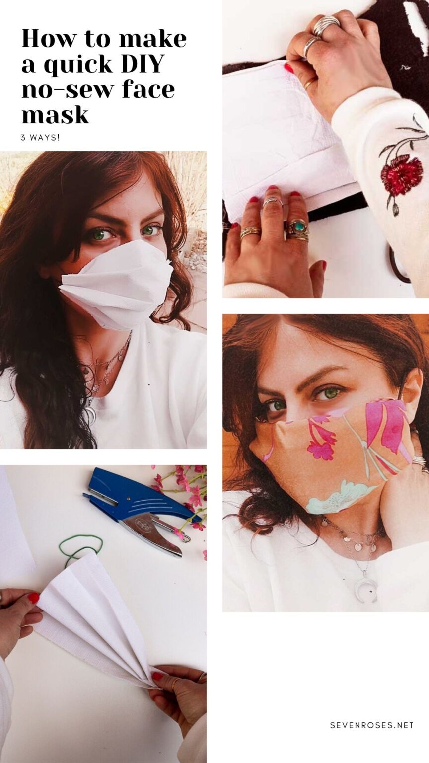 How to make a quick DIY no-sew face mask at home - 3 ways! - Seven Roses